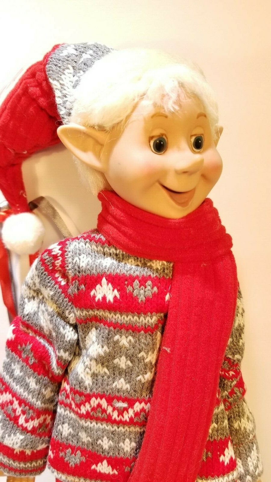 NWT 20" Santas ELF- Elves Poseable Figurine CHRISTMAS Arlequin Red/Gray ...