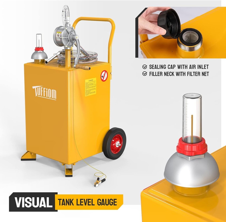 20 Gallon Gas Caddy Tank with Pump & Hose Fuel Storage Fluid Diesel ...