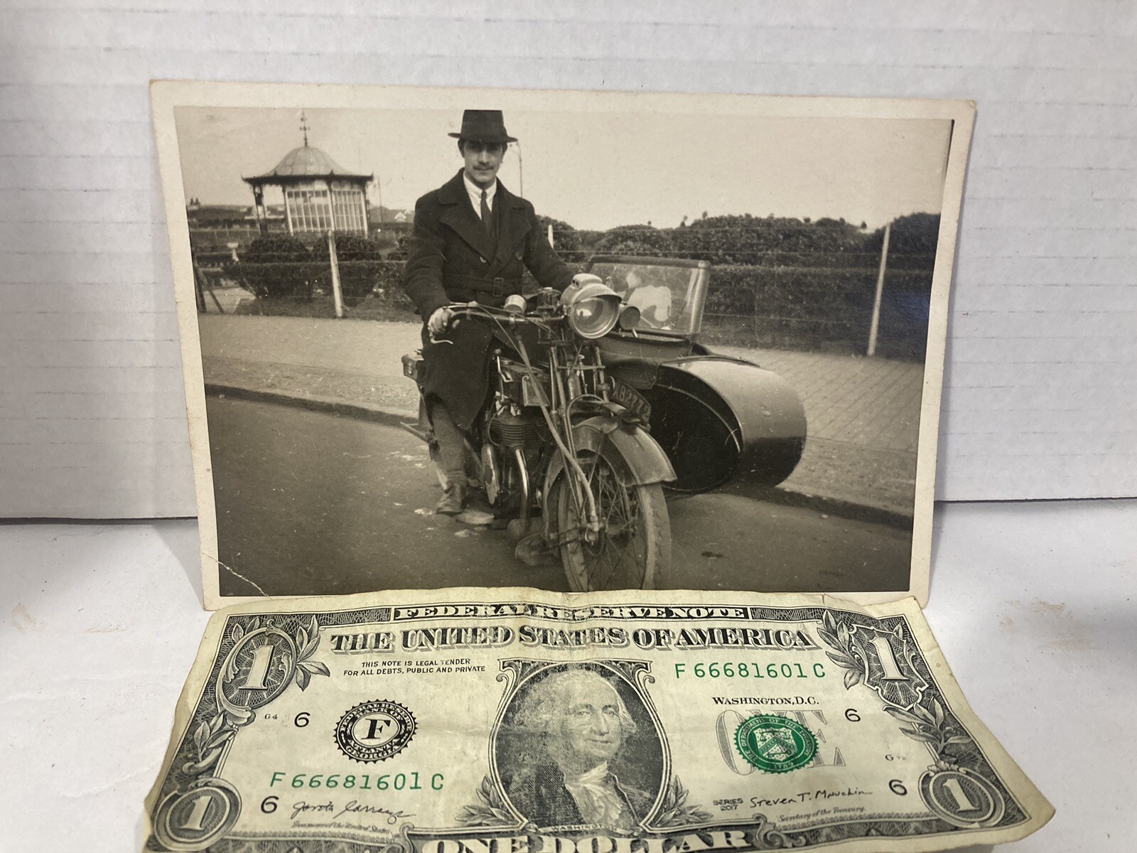 Vintage Photo Motorcycle Sidecar Man License plate maybe Europe secret ...