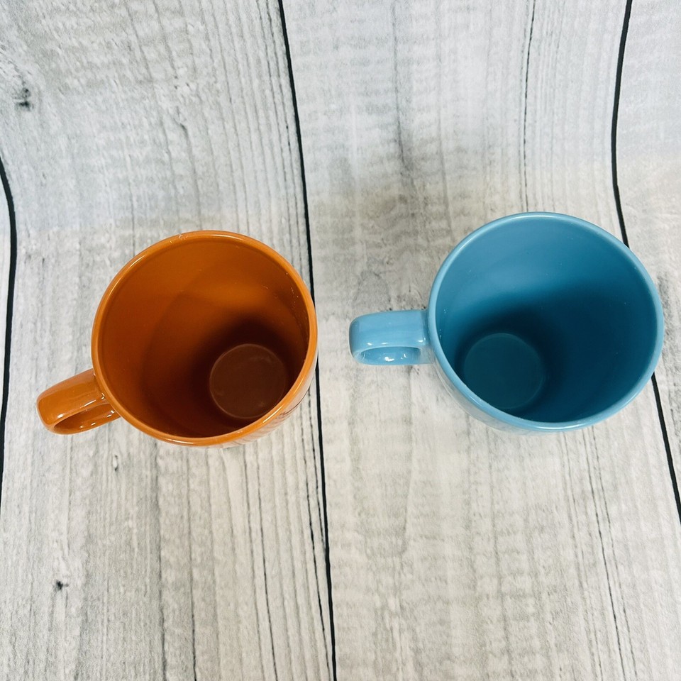 2 IKEA Stacking Fall Coffee Mugs Aqua Teal Blue & Burnt Orange 8oz Hot ...