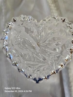 Vintage Lead Crystal Hofbauer Byrds Heart shaped Trinket/Jewelry Lidded ...