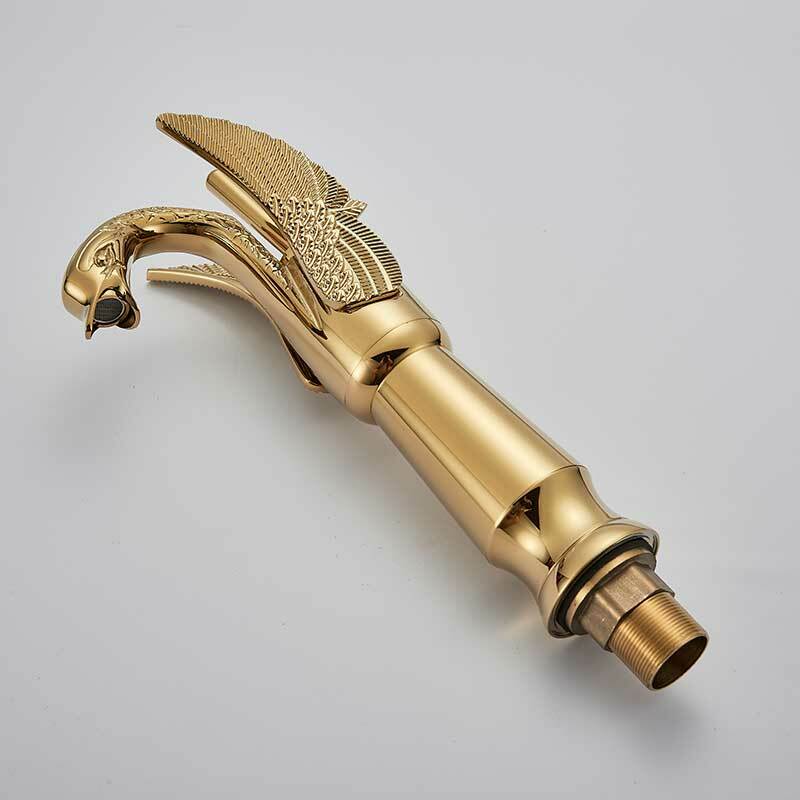 Polished Gold Swan Shape Deck Mount Bathroom Basin Sink Vessel Faucet ...