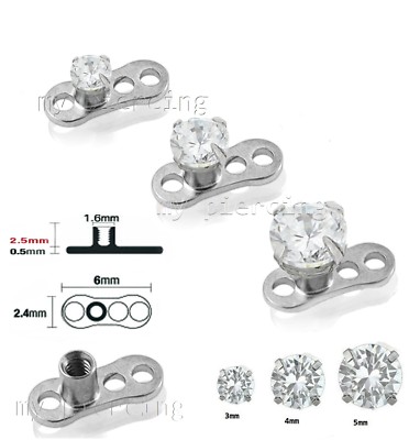 1 Set 14G G23 Titanium 3-Hole 2.5mm Rise Base with Clear CZ Prong Set ...
