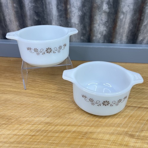 2 VTG Dynaware Pyr-o-rey Brown Daisy Casserole Serving Bowls Stacking ...
