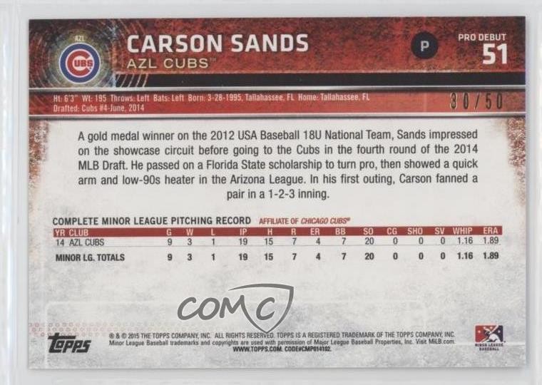 2015 Topps Pro Debut Gold /50 Carson Sands #51 | eBay
