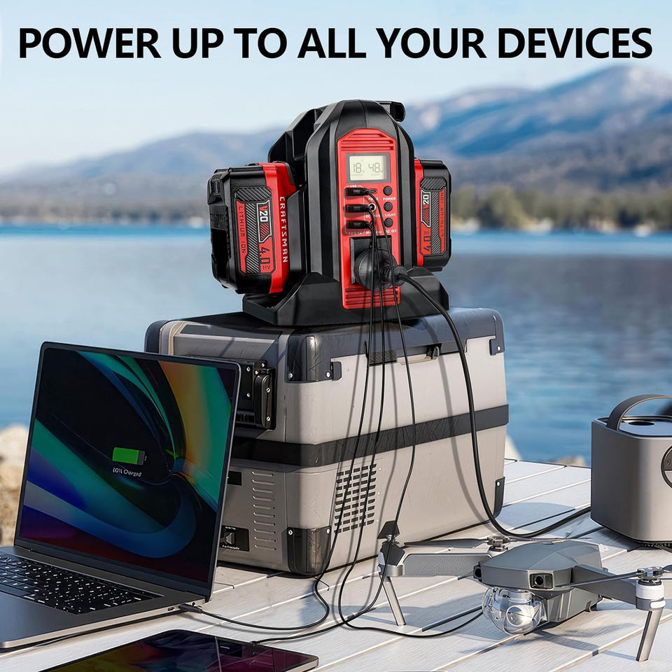 Power Inverter for Craftsman V20 Battery 2-Port DC 18V~ AC 110V Battery ...