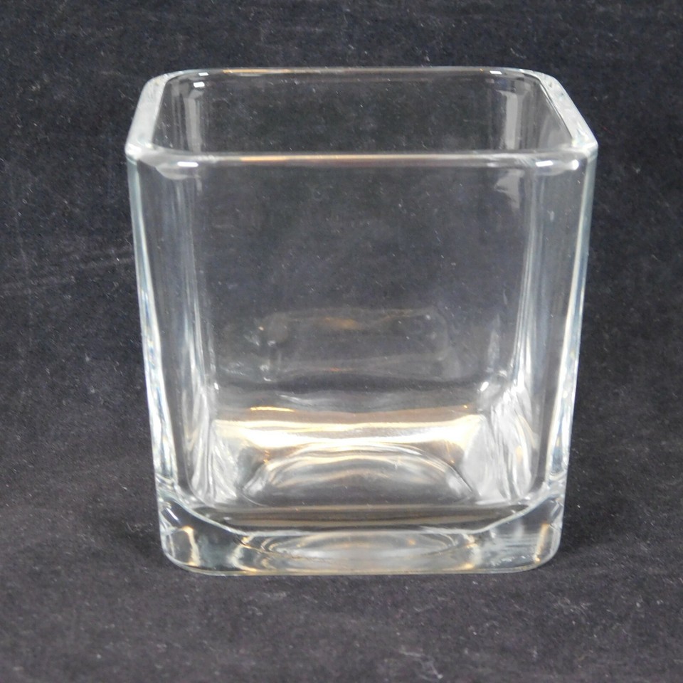 Square Clear Glass Flower Vase Planter 3.25" Cube Candy Dish Heavy ...