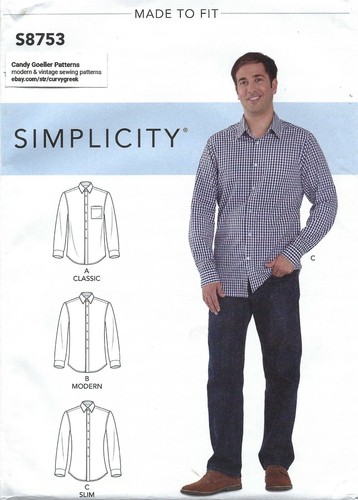 Simplicity S8753 Men's Classic, Modern & Slim Fit Shirt Sz 34-42 UNCUT ...
