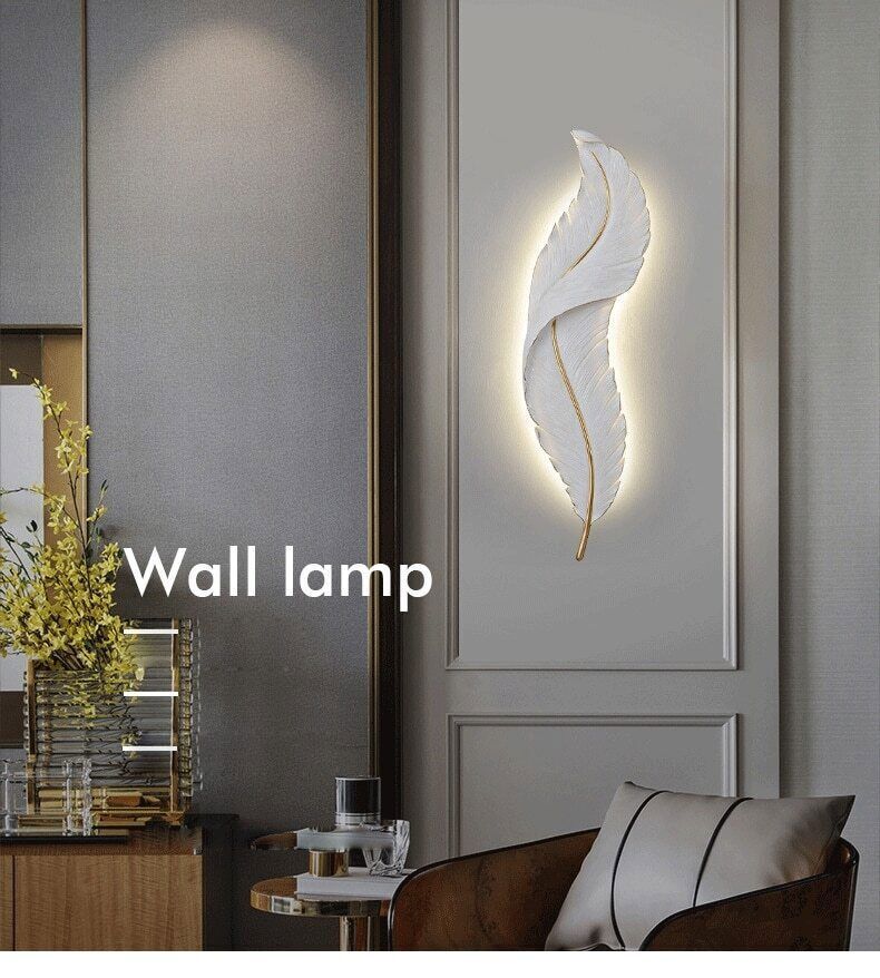 LED Feather Wall Lamp Resin Lamp Bedroom Wall Hallway Home Decor Indoor ...