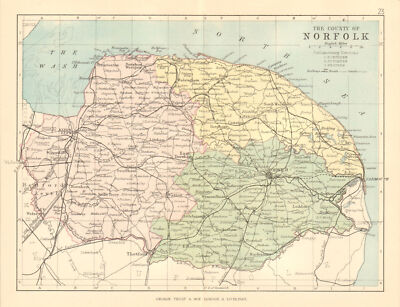 NORFOLK. Antique county map. Railways roads canals. Constituencies ...