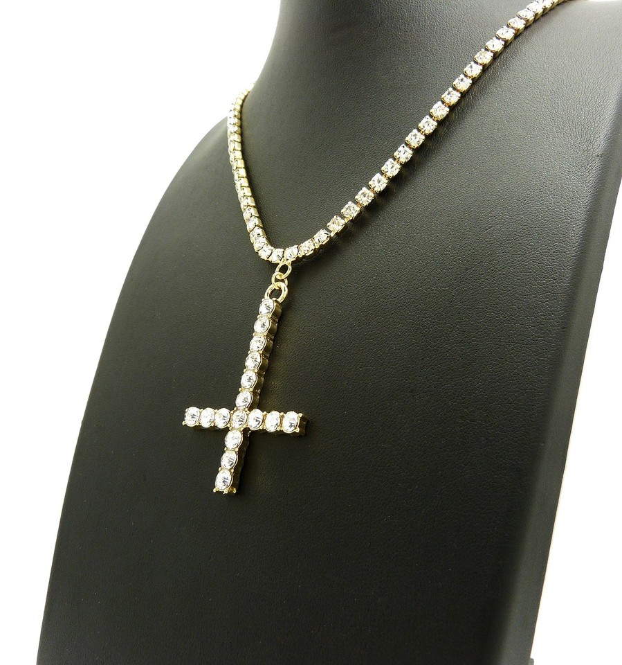 Iced Hip Hop Lil Uzi Vert's Cross Pendant & 18" 1 Row Tennis Chain ...