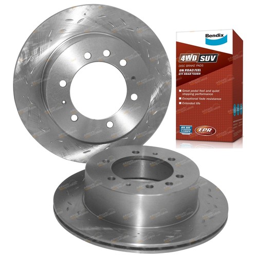 Rear Slotted+Drilled Disc Rotors Bendix 4x4 Brake Pads for Patrol 2.8 4 ...