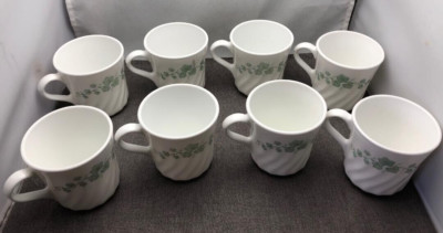8 Corning Ware Corelle Callaway Ivy Pattern Swirl Coffee Tea Cups Mugs ...