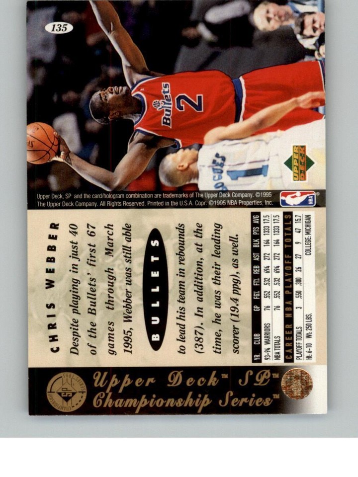 1994-95 SP Championship Chris Webber 135 Washington Bullets | eBay