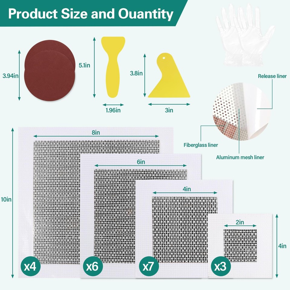 25 Pcs Drywall Repair Kit - 4/6/8/10 Inch Wall Patch Repair Kit for ...