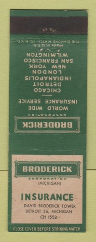 Matchbook Cover - Broderick Insurance Detroit MI | eBay