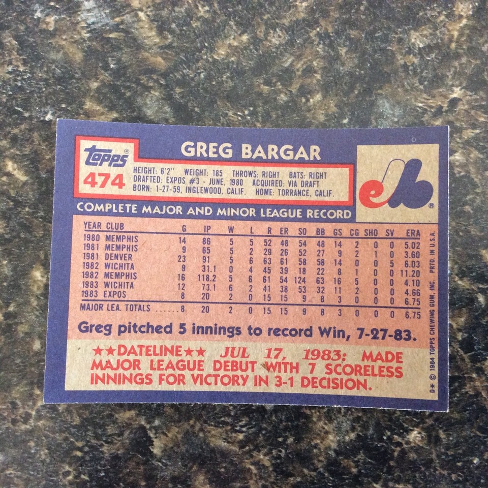 1984 Topps #474 Greg Bargar Montreal Expos | eBay