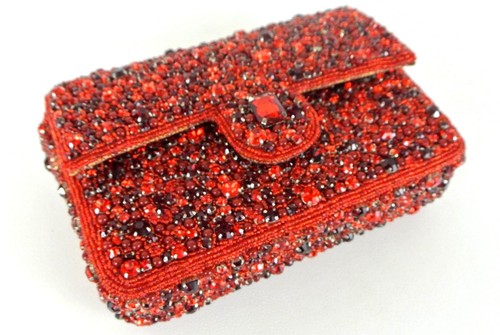 Red Clutch Purse Beaded Jeweled Embellished Evening Stones Small Amishi ...