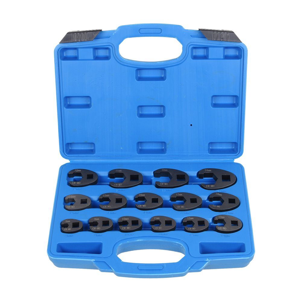 15pc Metric Crowfoot Wrench Set 8-24mm 3/8" 1/2" Drive Large Crows Foot ...