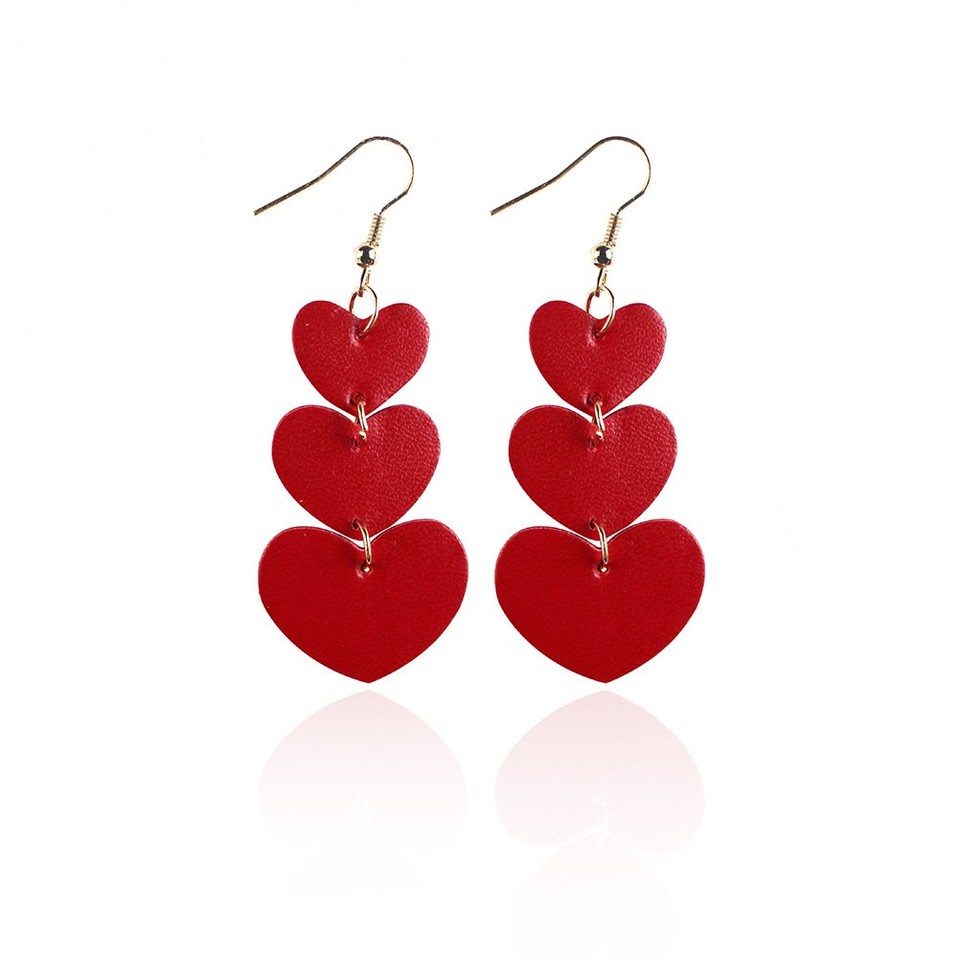 4 Pairs Delicate Heart-shaped Earrings Artificial Ear Dangler 3-layer ...