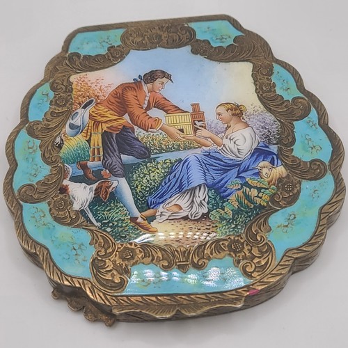 Vintage Italian 800 Silver Enamel Compact Courting Scene Dog Lamb READ ...