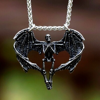 Stainless Steel Men's Necklace Satan Skull Rib Skeleton Amulet Punk ...