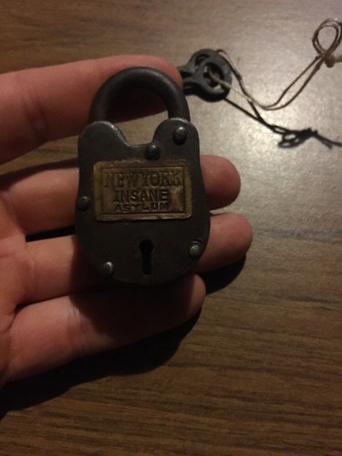 Insane Asylum Padlock Lock Key Set Lot Patina Brass Plate New York City ...