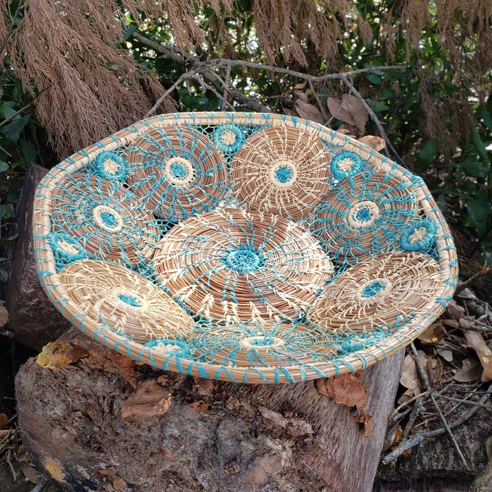 Handmade Native American Pine Needle Basket | Turquoise Stitch | eBay