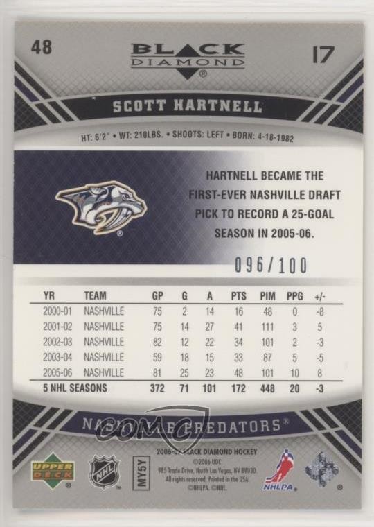 2006-07 Upper Deck Black Diamond Ruby 96/100 Scott Hartnell #48 11pj | eBay
