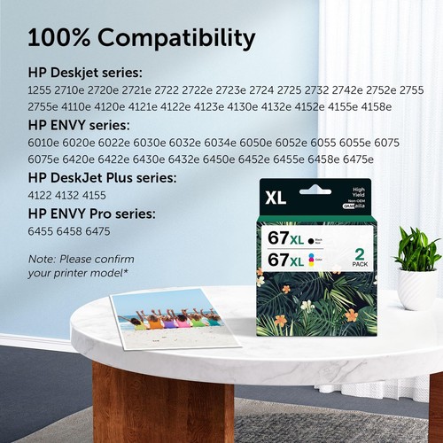 67XL Printer Ink Replacement for HP 67 Ink cartridges Black/Color Combo ...