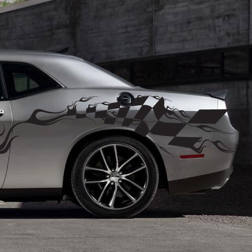 Side Checkered Flames Race Graphic Decal Sticker Van Truck Vehicle SUV ...