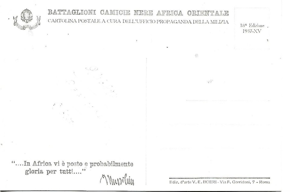 1937 ITALY EAST AFRICA FASCISM PROPAGANDA BLACK SHIRTS BATTLES SIGN ...