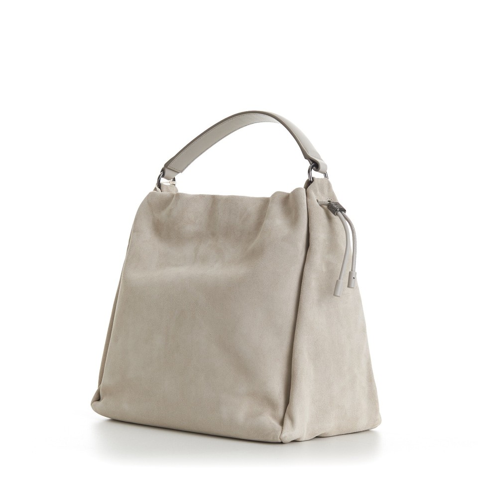 BRUNELLO CUCINELLI 3700$ Mellow Bucket Bag - Medium, Light Grey Suede, Monili | eBay