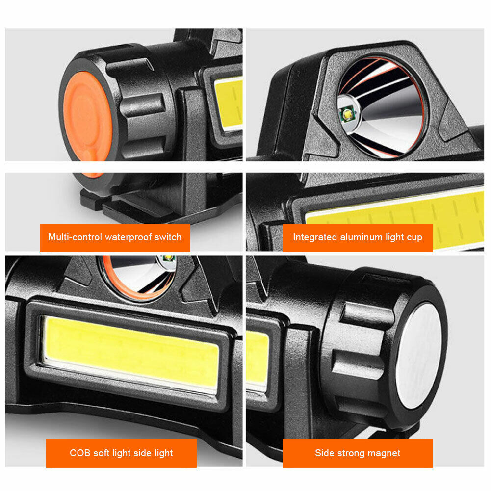 2Pack LED Headlamp Headlight USB Rechargeable Waterproof Flashlight ...