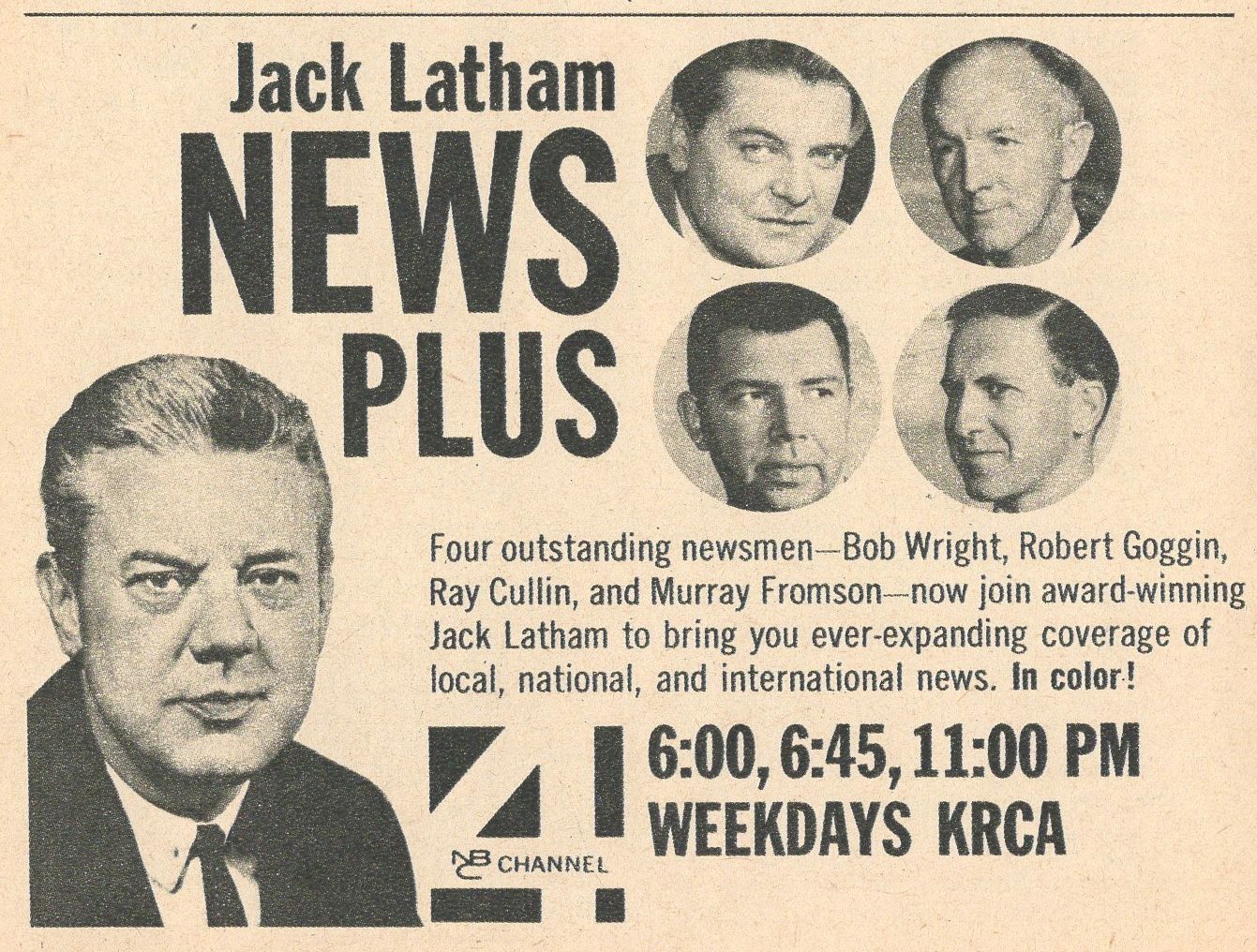 1962 TV NEWS AD/JACK LATHAM/BOB WRIGHT/ROBERT GOGGIN/RAY CULLIN/MURRAY ...