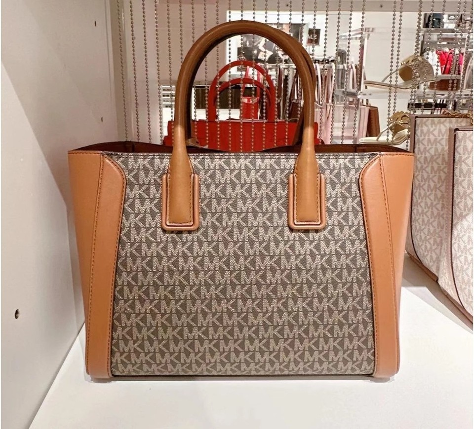 Michael Kors Kali Medium Satchel Brown Gold Signature Canvas Bag | eBay