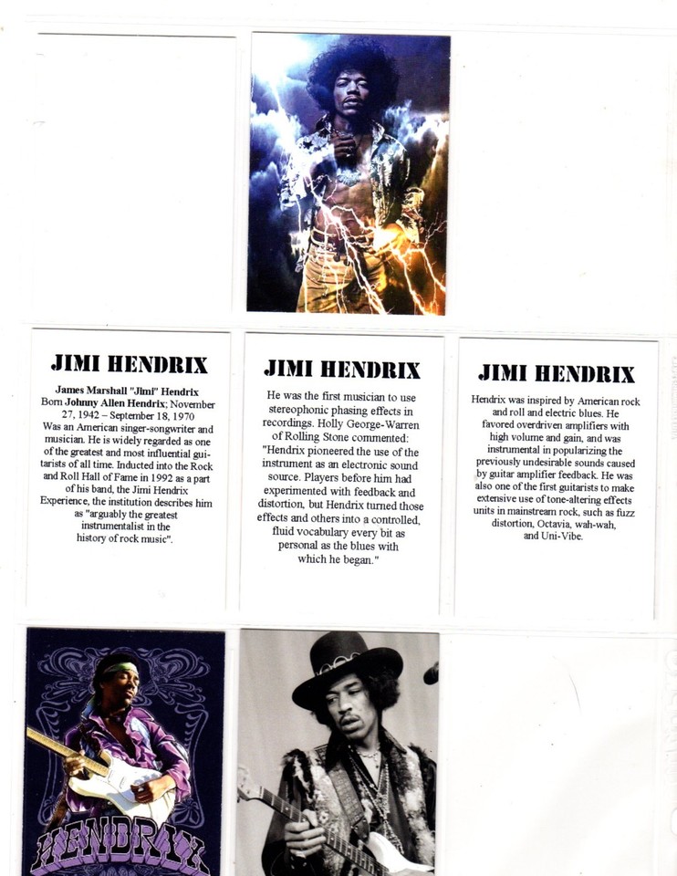 JIMI HENDRIX CUSTOM NOVELTY TRADING CARD 6 CARDS SET | eBay