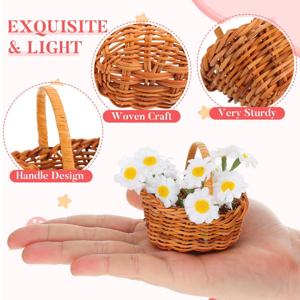 Miniature Basket Rattan Picnic Ceramic Berry with Handle Tiny Baskets ...