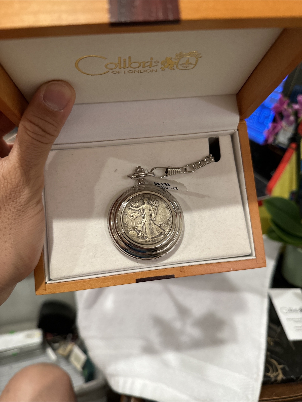 Vintage New Colibri Walking Liberty Coin Half Dollar Pocket Watch+tags ...