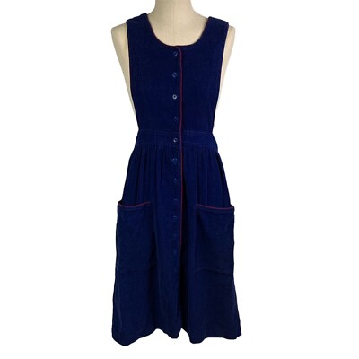 Vintage Corduroy Apron Pinafore Jumper Dress Blue Womens 9/10 100% ...