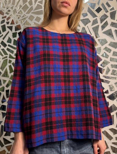 TOAST NEW Plaid Wool Top Longsleeve BlueRed Osaka Check Gauze Medium 10 ...