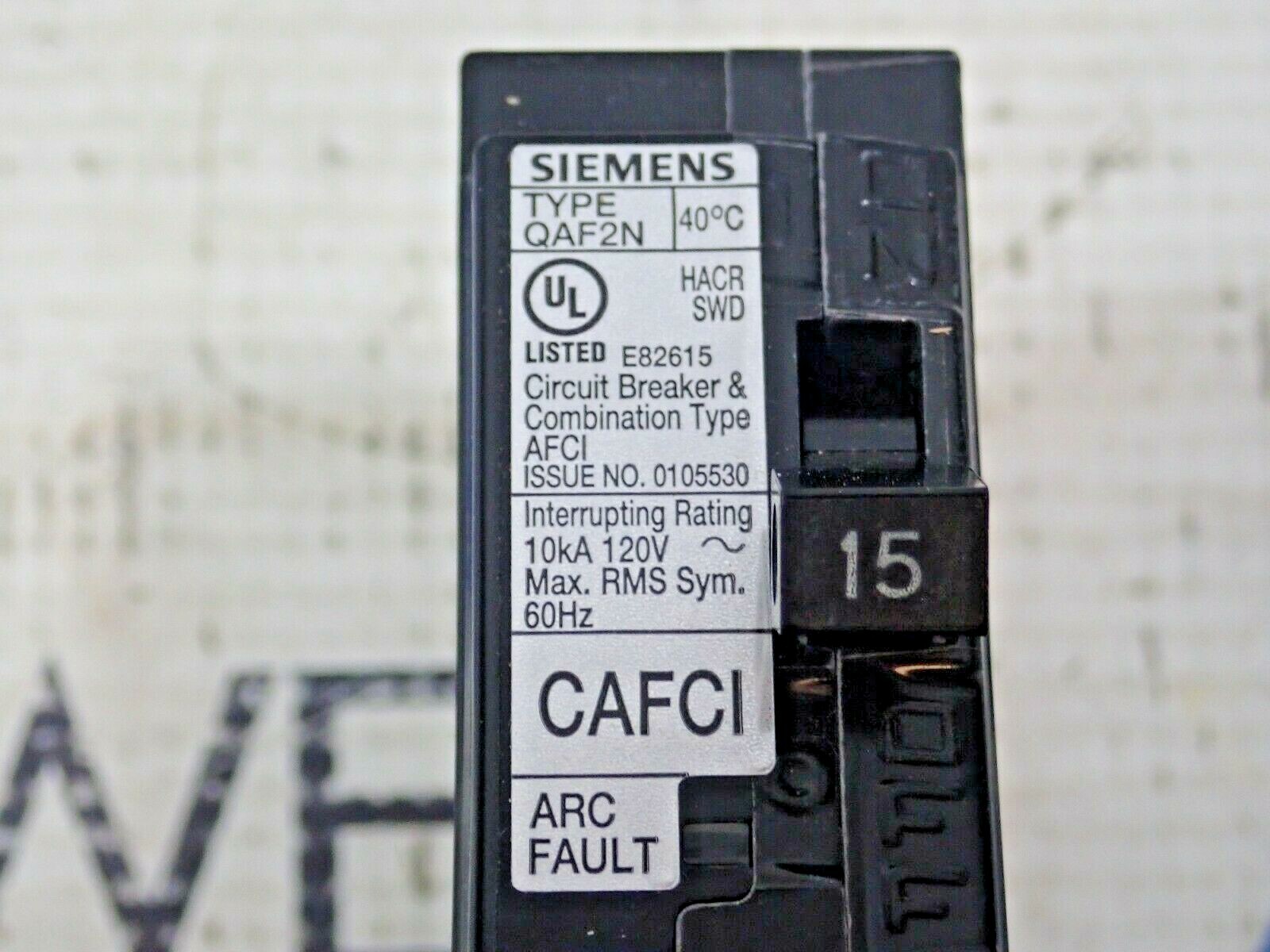 New Siemens QA115AFCN 15 Amp 1 Pole 120V QAF2N CAFCI Arc Fault Circuit ...