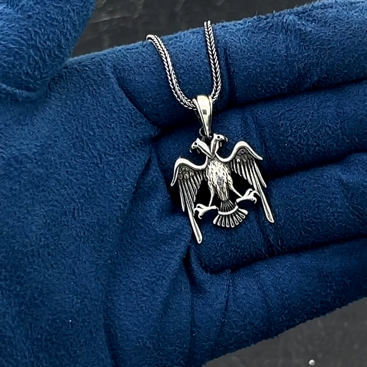 925 Sterling Silver Seljuks Double Headed Eagle Men Necklace with ...
