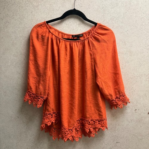 Always Indigo L Womens Orange Boho Peasant Festival Flowy Lace Trim ...