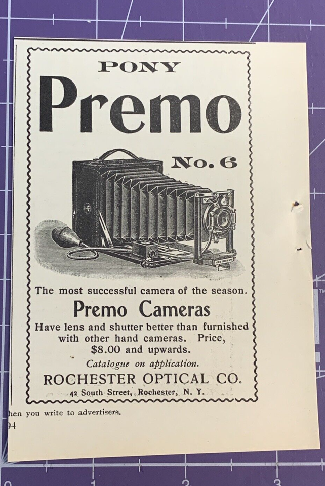 1900 ANTIQUE PRINT AD ROCHESTER OPTICAL CO PONY PREMO NO 6 CAMERA | eBay