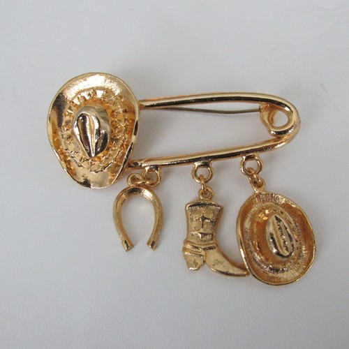 Western Brooch Pin w/ Charms Horseshoe Boot Cowboy Hat Free Ship | eBay