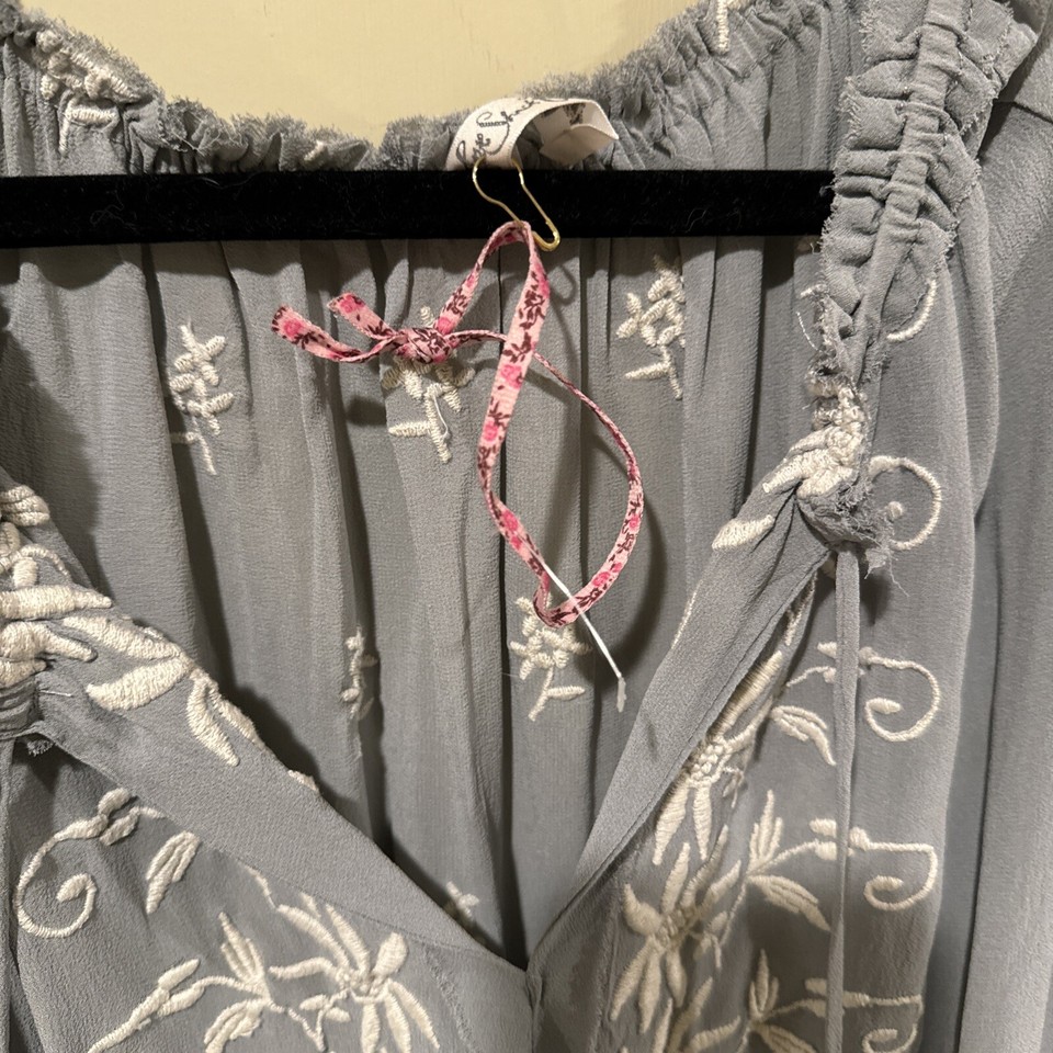 Love Shack Fancy Pop Over Silk Dress Dusty Gray S Embroidered ...