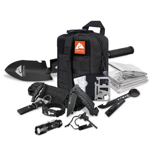 17 PC Outdoor Survival Deluxe Kit with Flashlight,Knife,Fire Starters ...