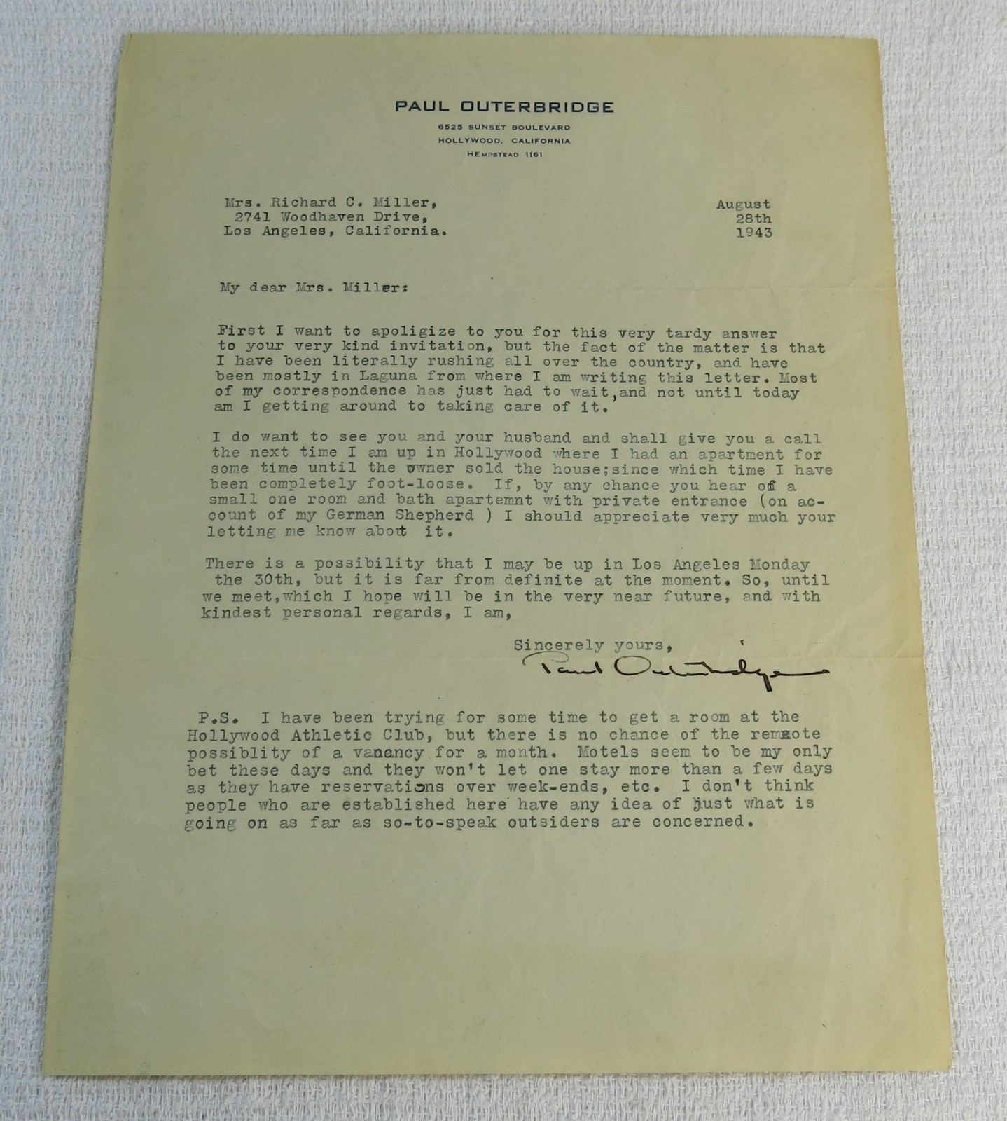 1943 Paul Outerbridge Photographer Hand Signed Autographed Letter | eBay