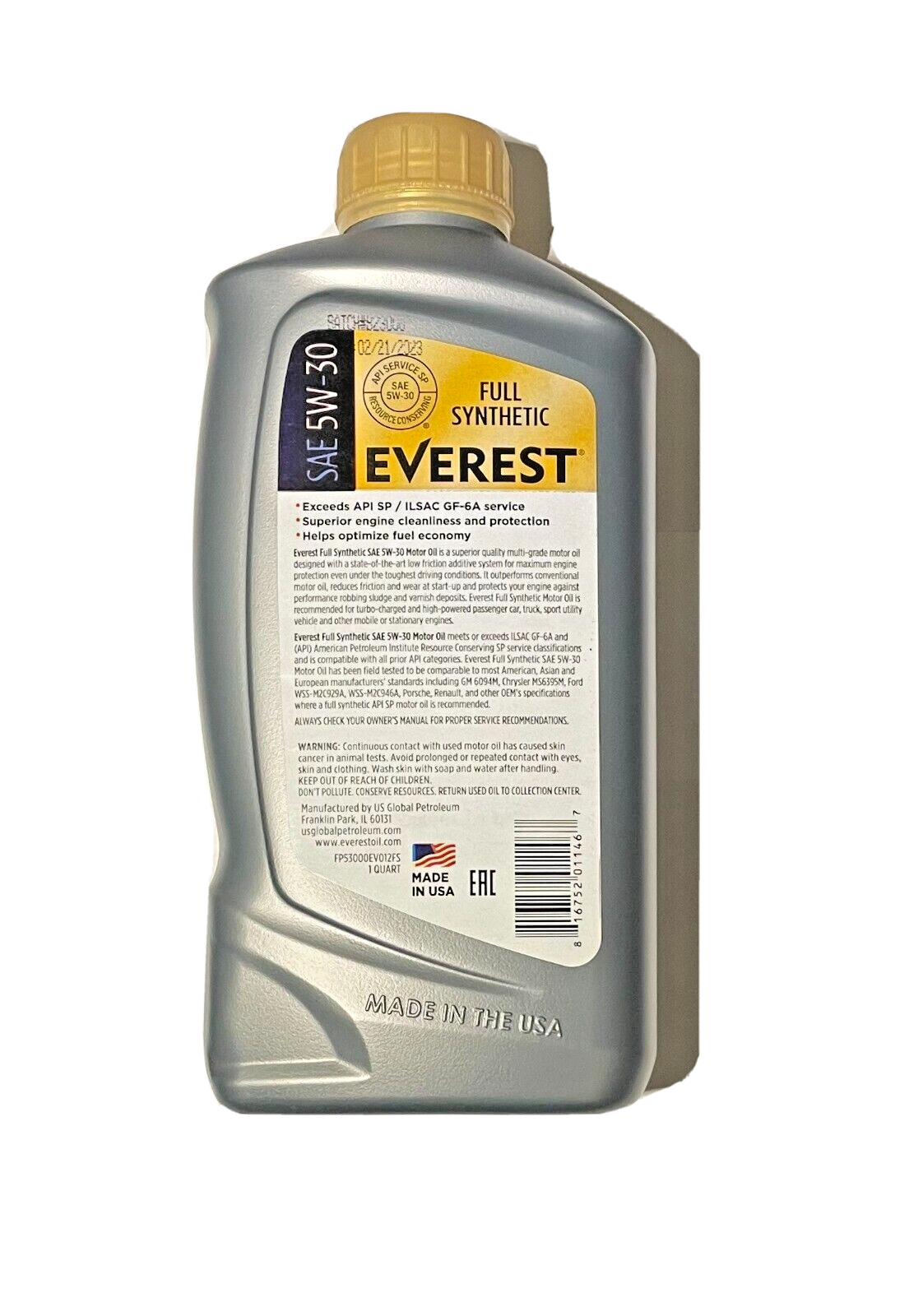 EVEREST 5W-30 Full Synthetic Motor Oil | 1qt | Pack of 12 | SAE API SP ...